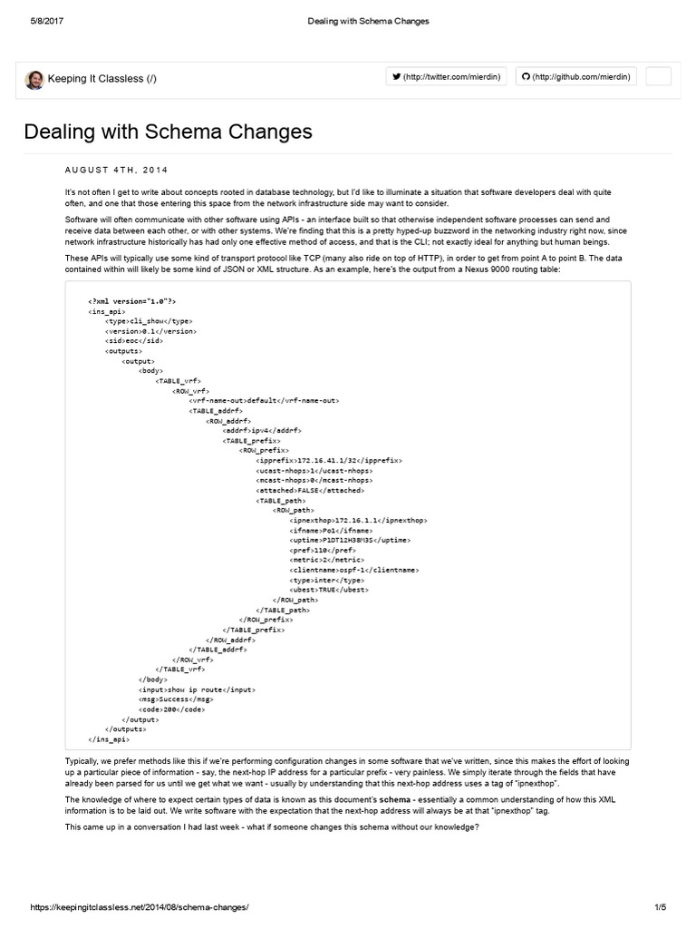 Dealing With Schema Changes | PDF | Databases | Xml