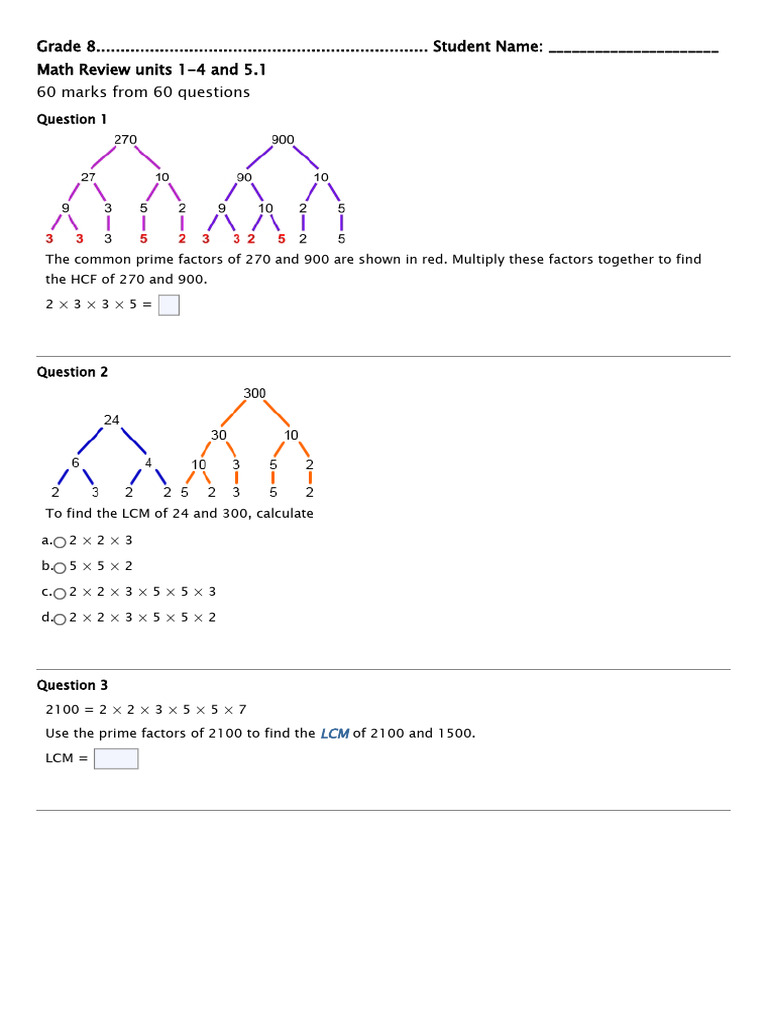 Math Grade 8 Fall Break Homework | PDF | Mathematics | Elementary ...