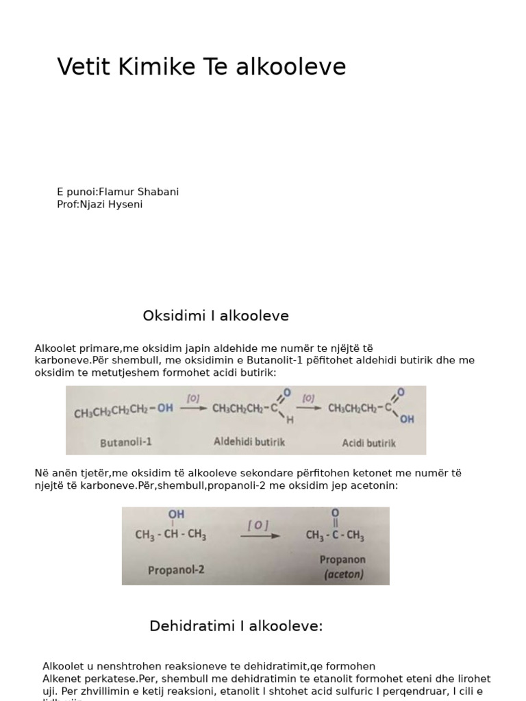 Kimi-Vetit Kimike Te Alkoolev | PDF