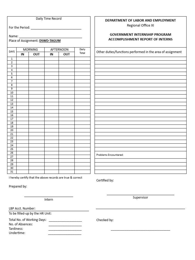 Dole Daily Time Record Template | PDF | Career & Growth | Finance ...