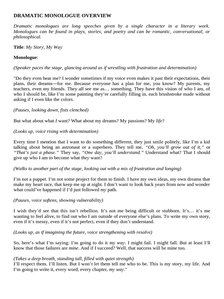 My Story, My Way: A Dramatic Monologue | PDF | Body Language