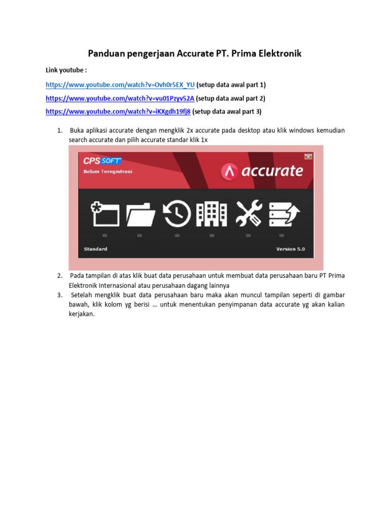 Panduan Pengerjaan Accurate PT Prima Elektronik Setup Data Awal | PDF | Karier & Perkembangan ...