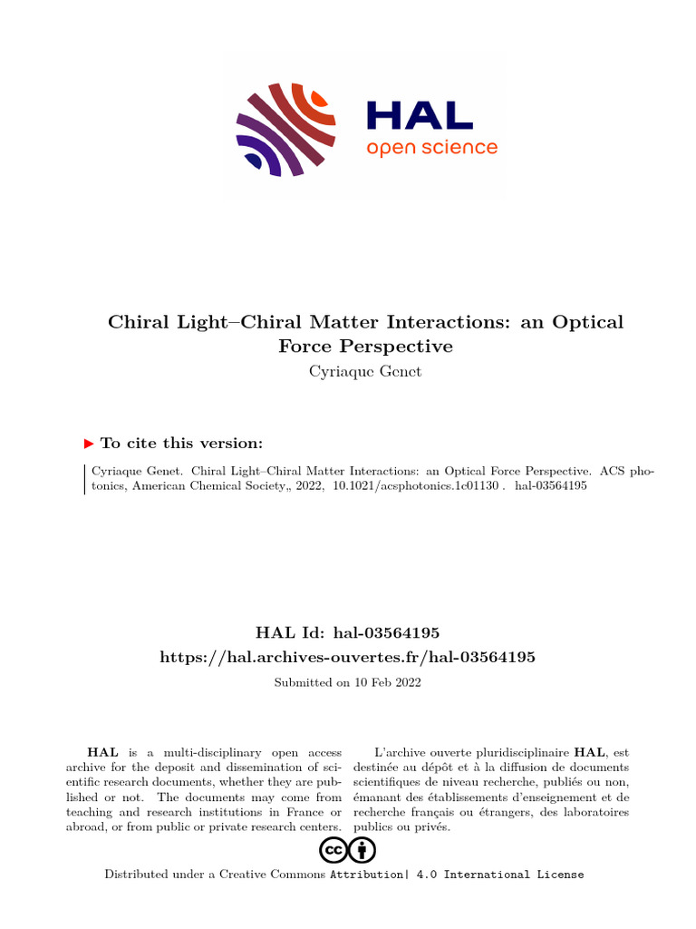 Chiral Light-Chiral Matter Interactions An Optical | PDF | Dipole | Polarization (Waves)
