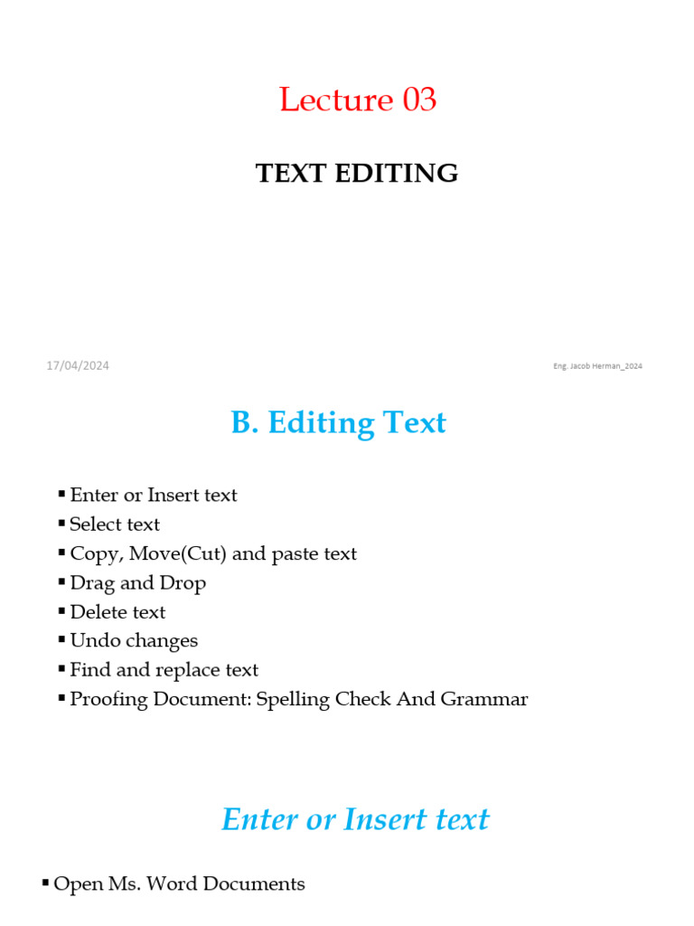 Lecture 03-Text Editing | PDF | Point And Click | Cursor (User Interface)