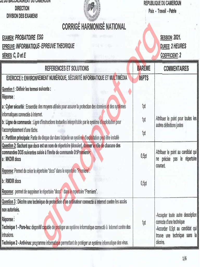 Correction Informatique Probatoire CD 2021 | PDF