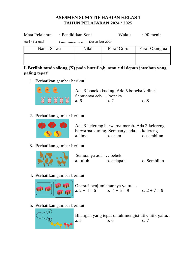 Asesmen Sumatif Harian Kelas 1 Bab 2 | PDF | Metode & Bahan Ajar | Griya & Taman