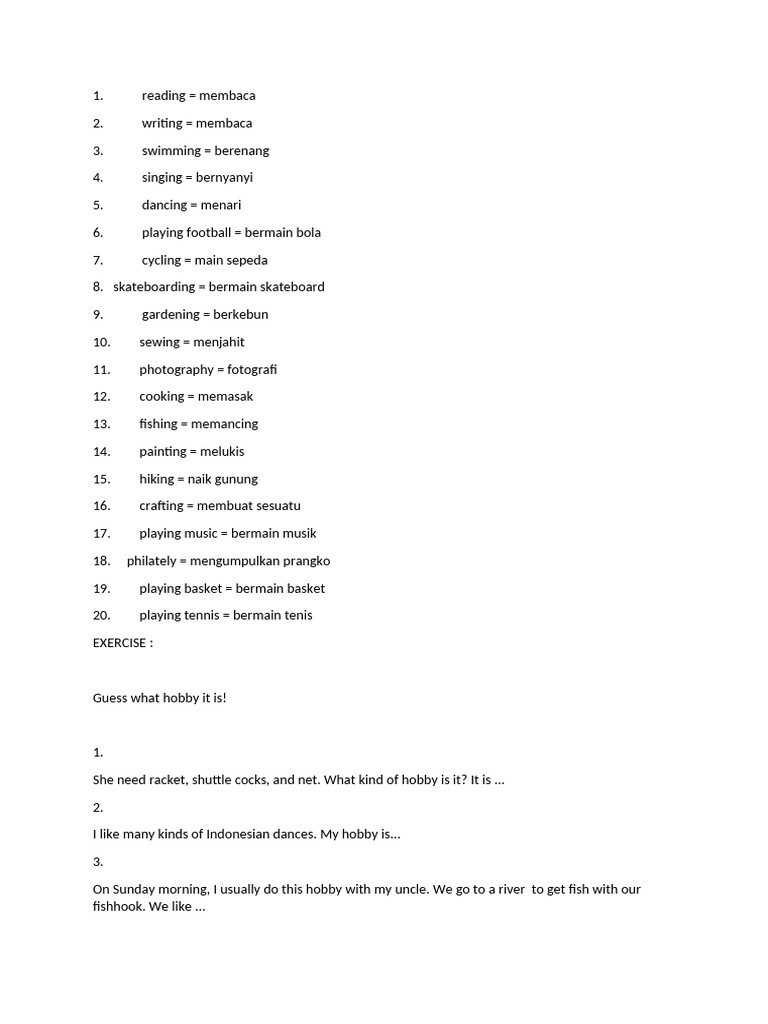 Describing Hobbies | PDF