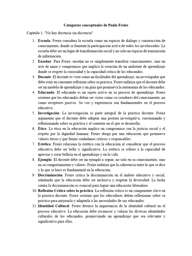 Conceptos Clave de Freire en Educación | PDF | Maestros | Aprendizaje