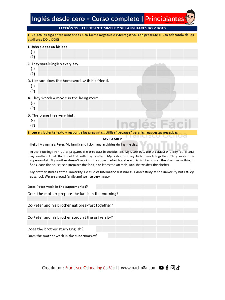 Lecciòn 15 - El Presente Simple y Sus Auxiliares Do y Does | PDF
