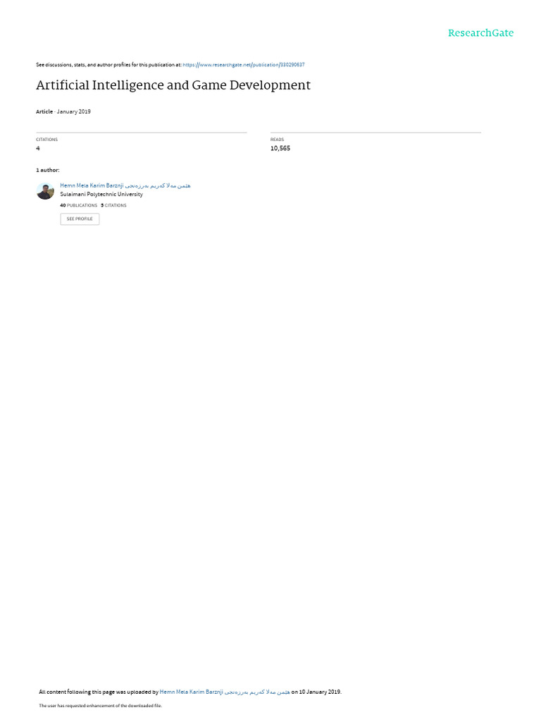 AI and GameDevelopment Article Hemn Mela Karim Barznji | PDF | Artificial Intelligence ...