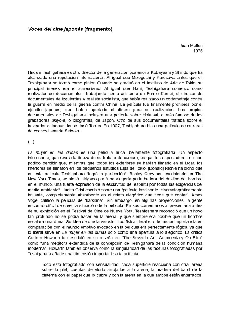 Voces Del Cine Japonés (Joan Mellen, 1975) (Fragmento) - ESPAÑOL | PDF ...