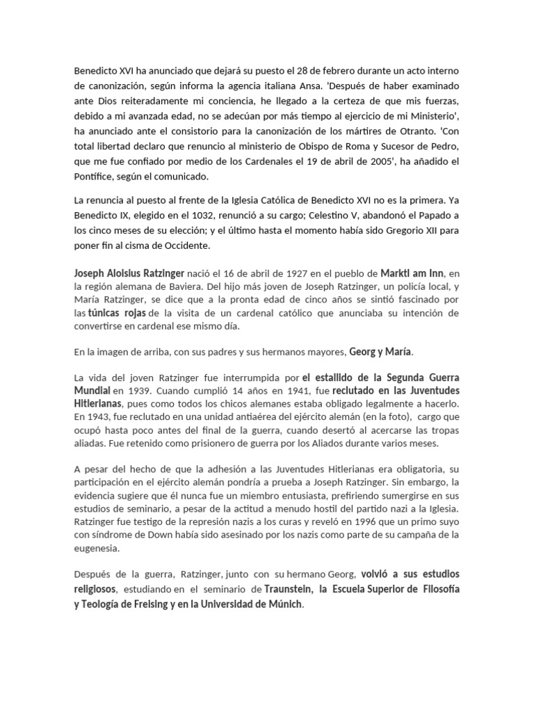Benedicto XVI | PDF | Papa Benedicto Xvi | Papa