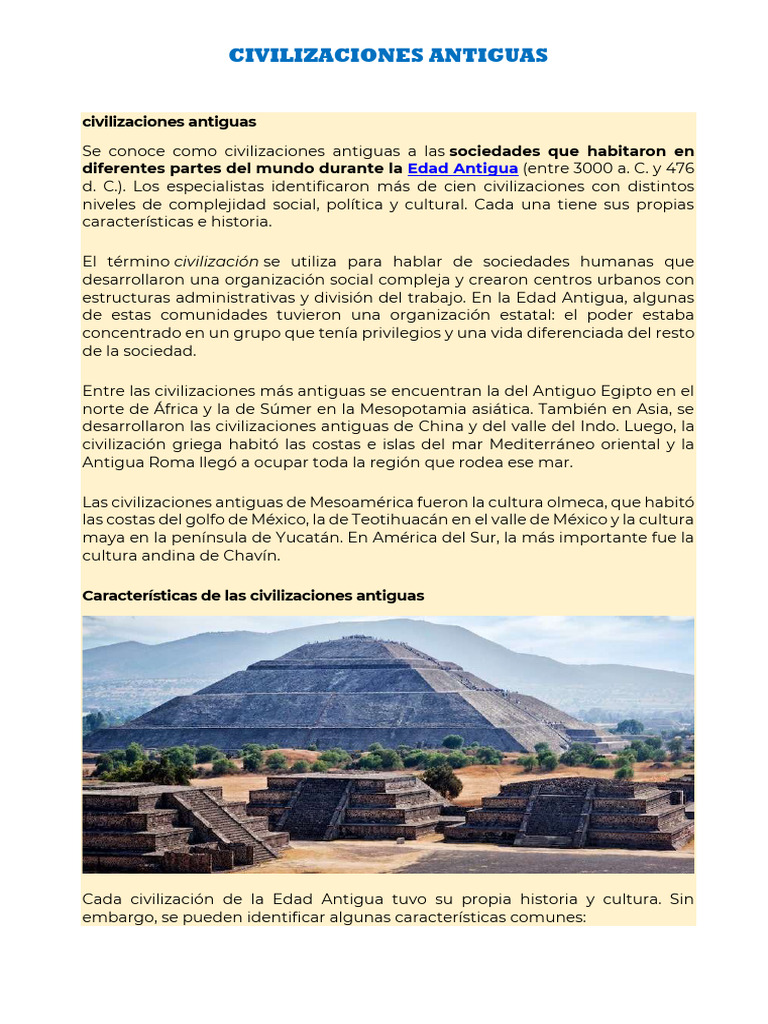 Características de civilizaciones antiguas | PDF | Historia antigua ...