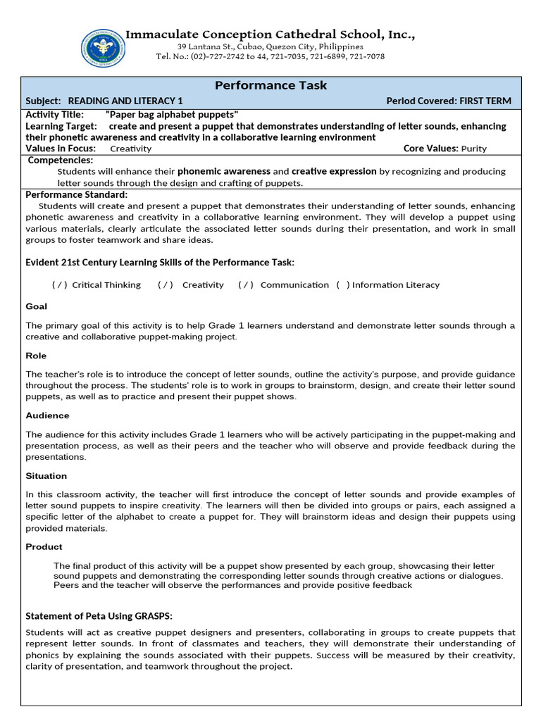 READING AND LITERACY 1 - 2nd Term PETA | PDF | Literacy | Creativity READING AND LITERACY 1 - 2nd Term PETA | PDF | Literacy | Creativity