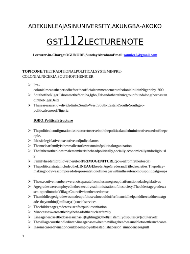 GST 112 Note-1-1 | PDF | Agriculture | Cereals