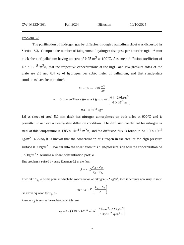Solution_Class work_ Diffusion (1) | PDF | Diffusion | Iron
