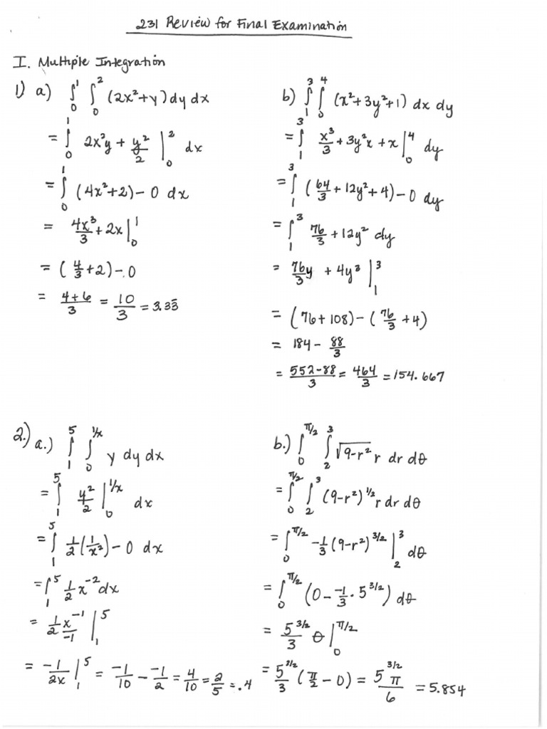 231 - Solutions To Review For Final Examination - Fall 2022 | PDF