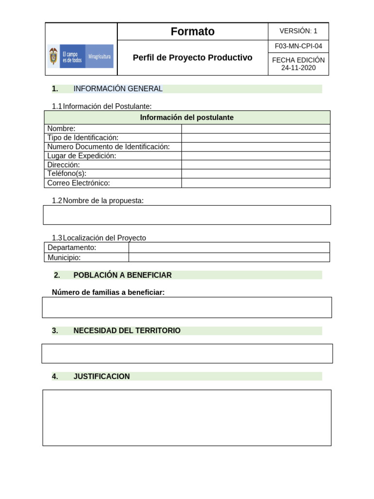 Formato Perfil de Proyecto Productivo V1 | PDF | Tasa interna de retorno | Economias