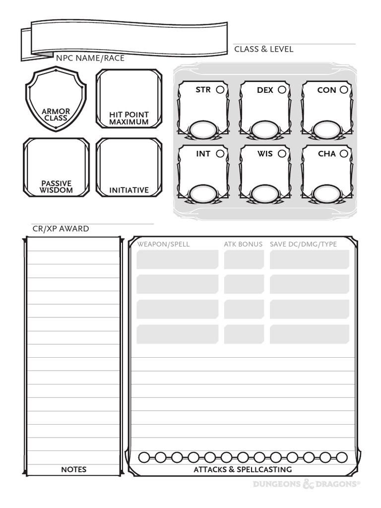 NPC Sheet (A6) | PDF