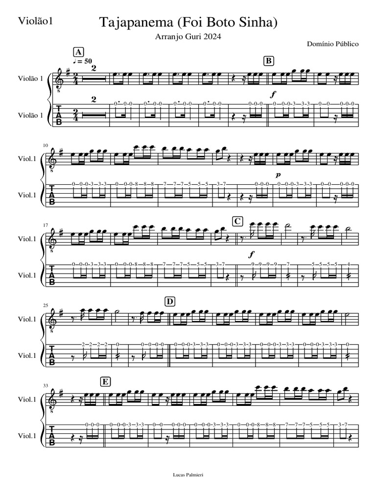 Tajapanema (Foi Boto Sinha) - Violão1 | PDF
