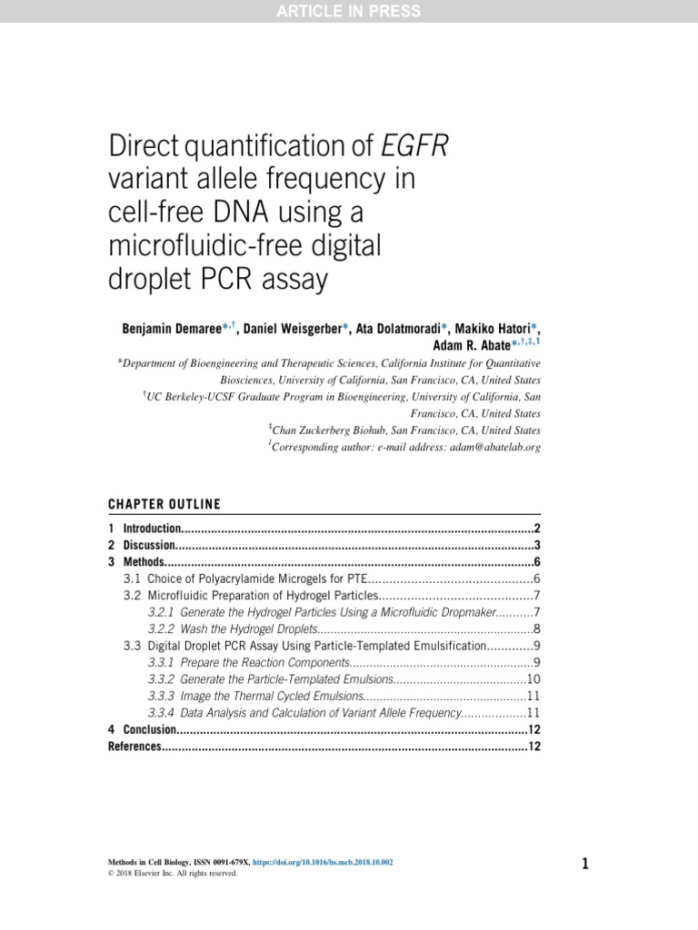 Direct Quantification of Variant Allele Frequency in Cell-Free DNA Using A Microfluidic-Free ...