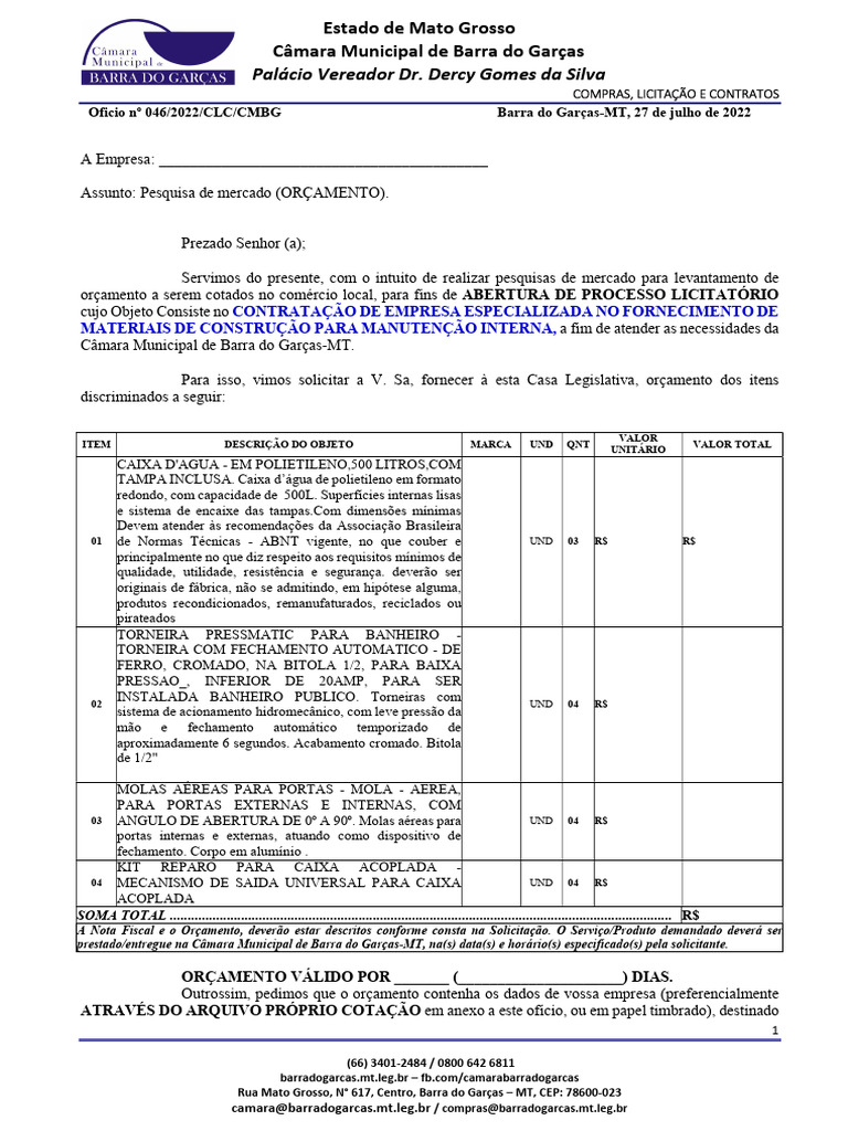 Oficio No 046-2022-MATERIAIS DE CONSTRUCAO | PDF
