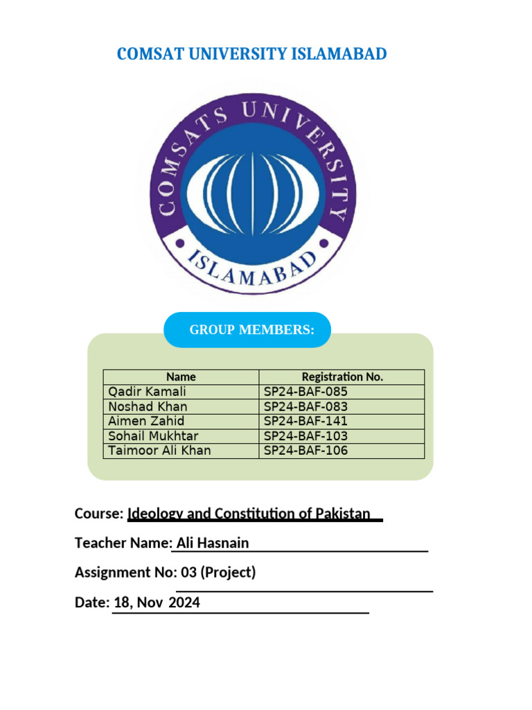 Assign#03 (Project) Ideo Ogy and Constitution of PAkistan | PDF | Government Of Pakistan ...