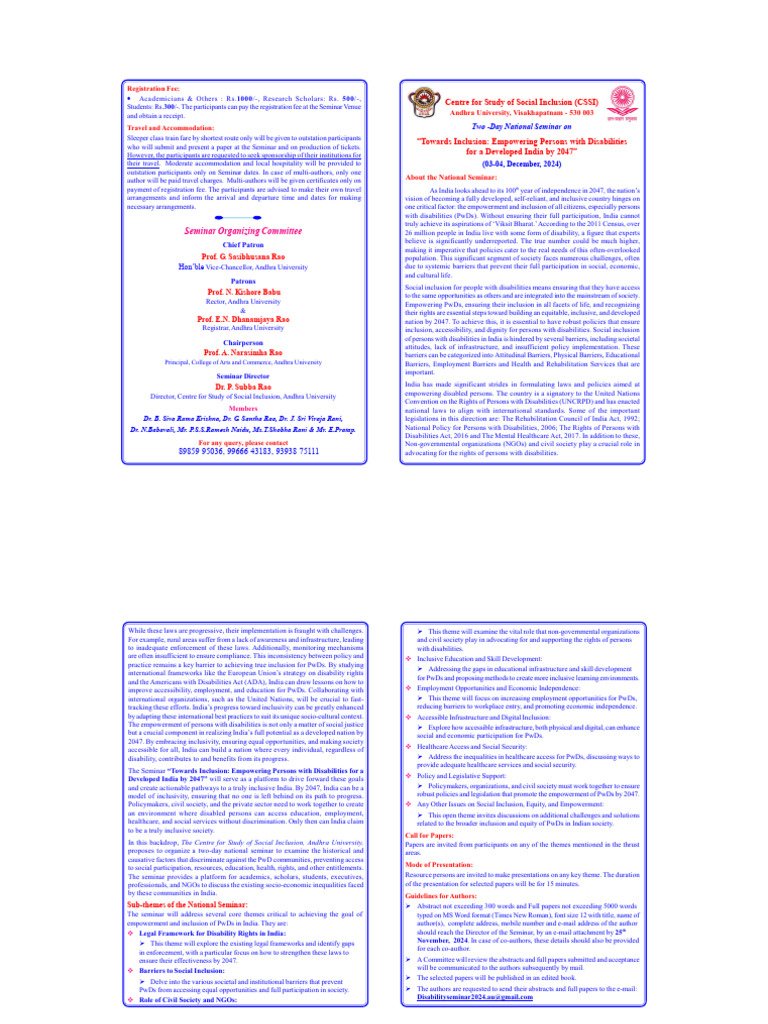 Disability Seminar Brochure, Dec-2024 | PDF | Disability | Social Exclusion
