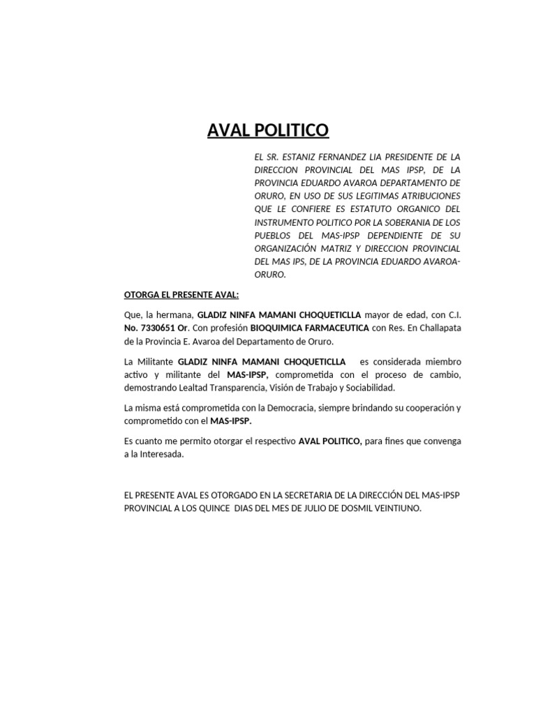 Aval Politico | PDF | Ciencias Políticas | Gobierno