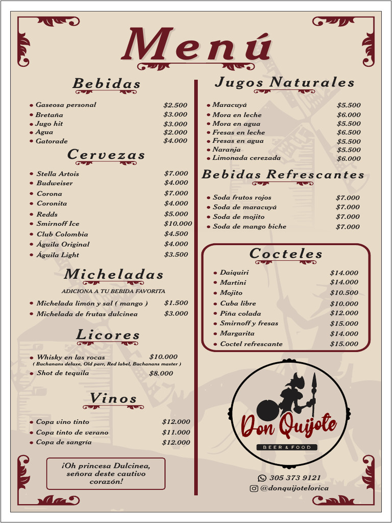 Carta Don Quijoce | PDF | Bebida | Bebidas Fermentadas