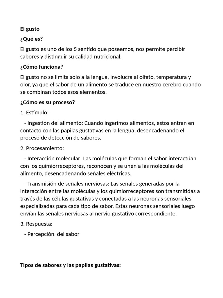 Cómo funciona el sentido del gusto | PDF | Gusto | Anatomía