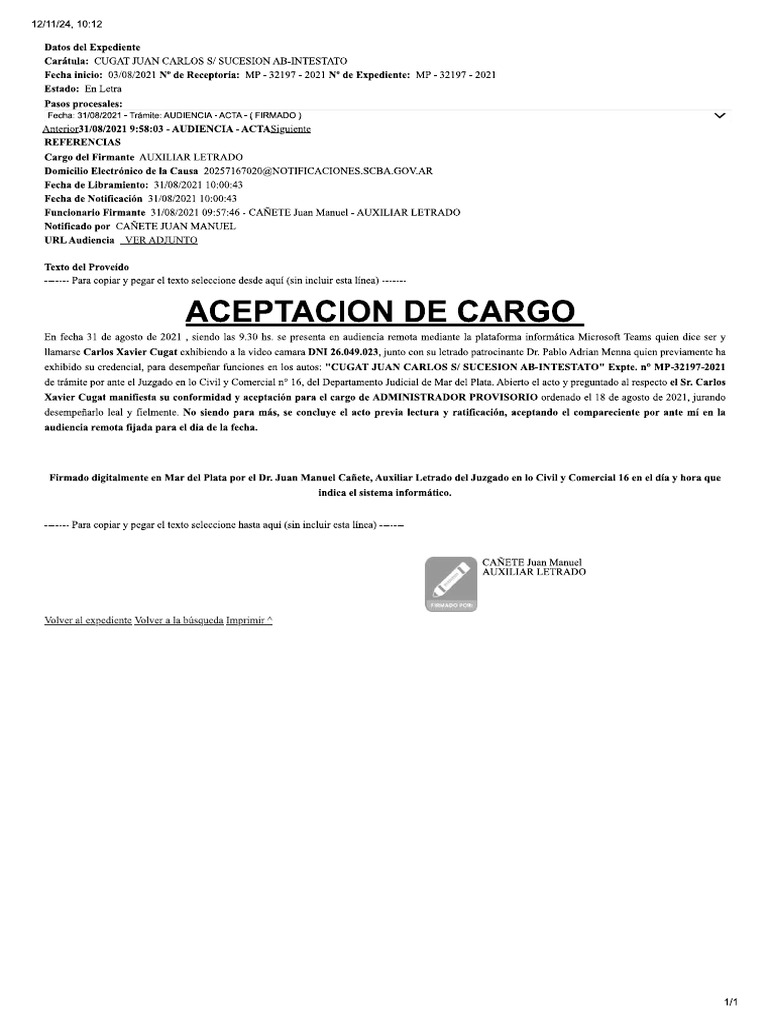 Aceptacion Cargo | PDF