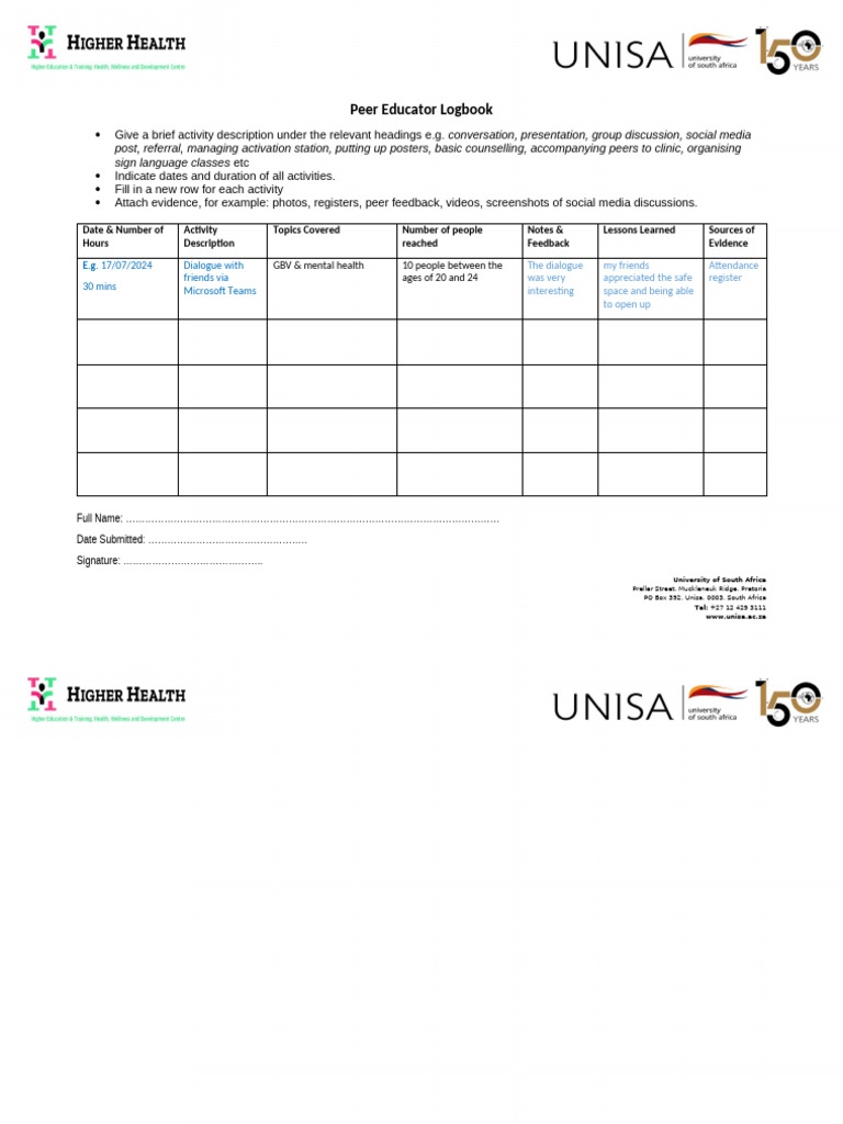 Peer Educators Log Book | PDF | Human Communication