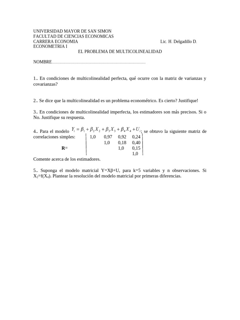 Multicolinealidad en Econometría | PDF