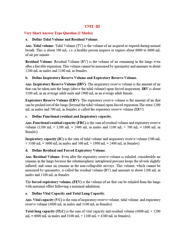Unit Iii Question Answer | PDF | Respiratory System | Respiratory Tract