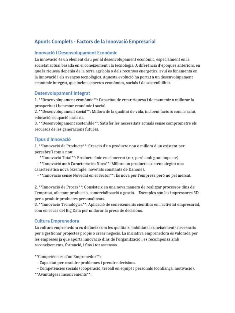 Apunts Complets Factors Innovacio Empresarial | PDF