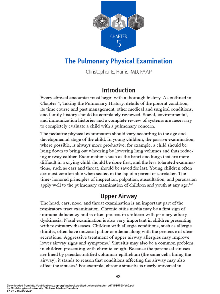 ch5. The Pulmonary Physical Examination | PDF | Respiratory Diseases | Lung