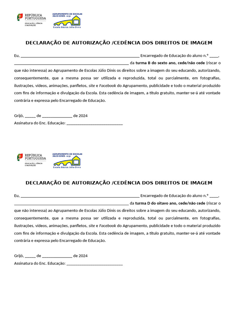 Declaração de Cedência de Imagem | PDF