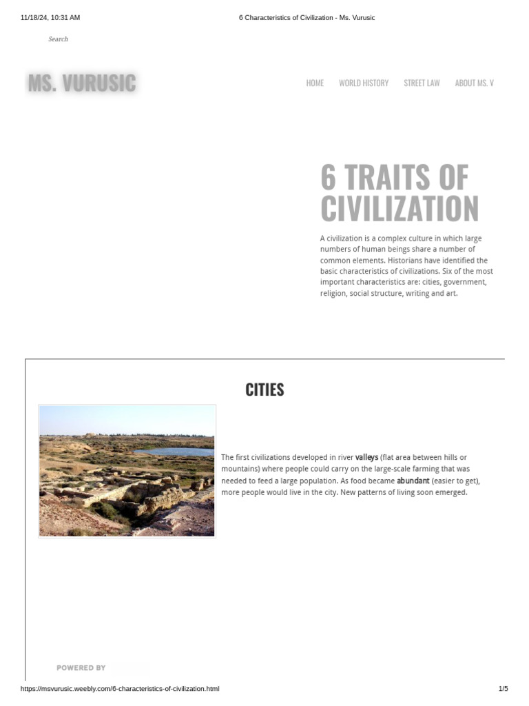 6 Characteristics of Civilization - Ms. Vurusic | PDF | Civilization ...