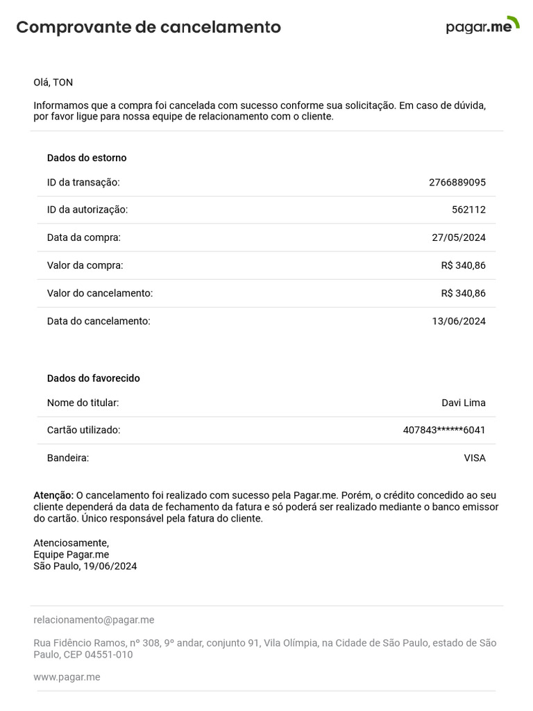 Comprovante Estorno Ton | PDF