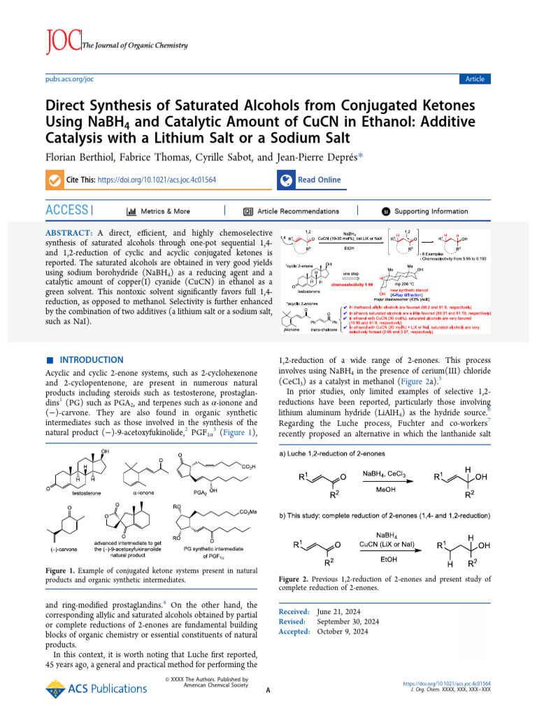 Berthiol Et Al 2024 Direct Synthesis of Saturated Alcohols From ...