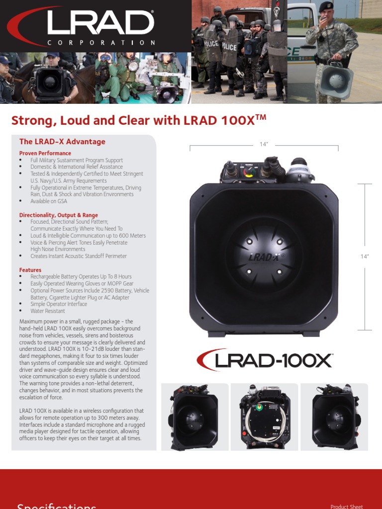 LRAD 100X Datasheet | PDF | Microphone | Headphones