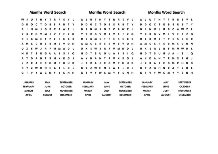 Months Wordsearch | PDF