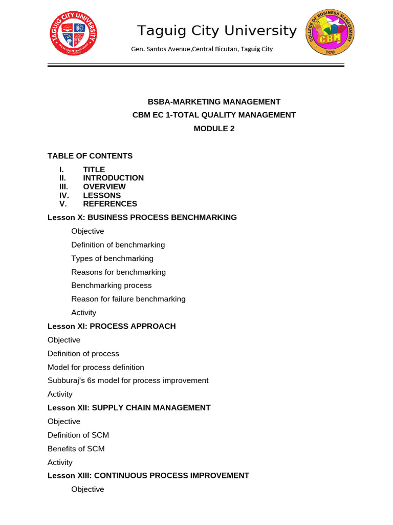 TQM for BSBA Marketing Students | PDF | Quality Assurance | Supply Chain