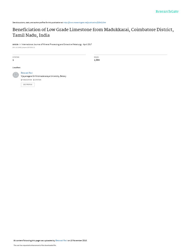 Beneficiation of Low Grade Limestone From Madukkar | PDF | Silicon ...