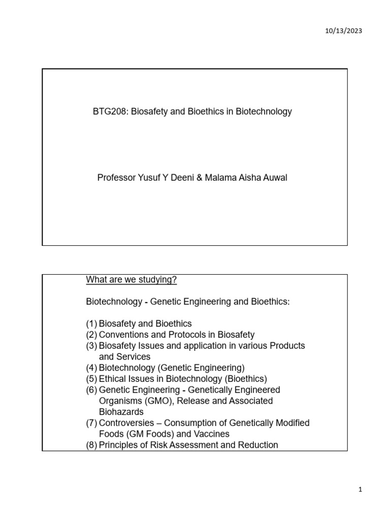 Biosafety and Bioethics in Biotechnology | PDF | Genetic Engineering ...