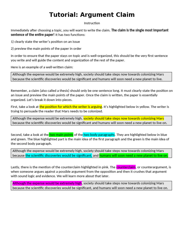 Argument Claim Tutorial | PDF
