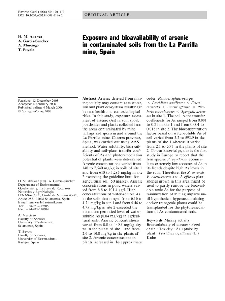 Arsenic Bioavailability in La Parrilla Mine | PDF | Arsenic | Soil