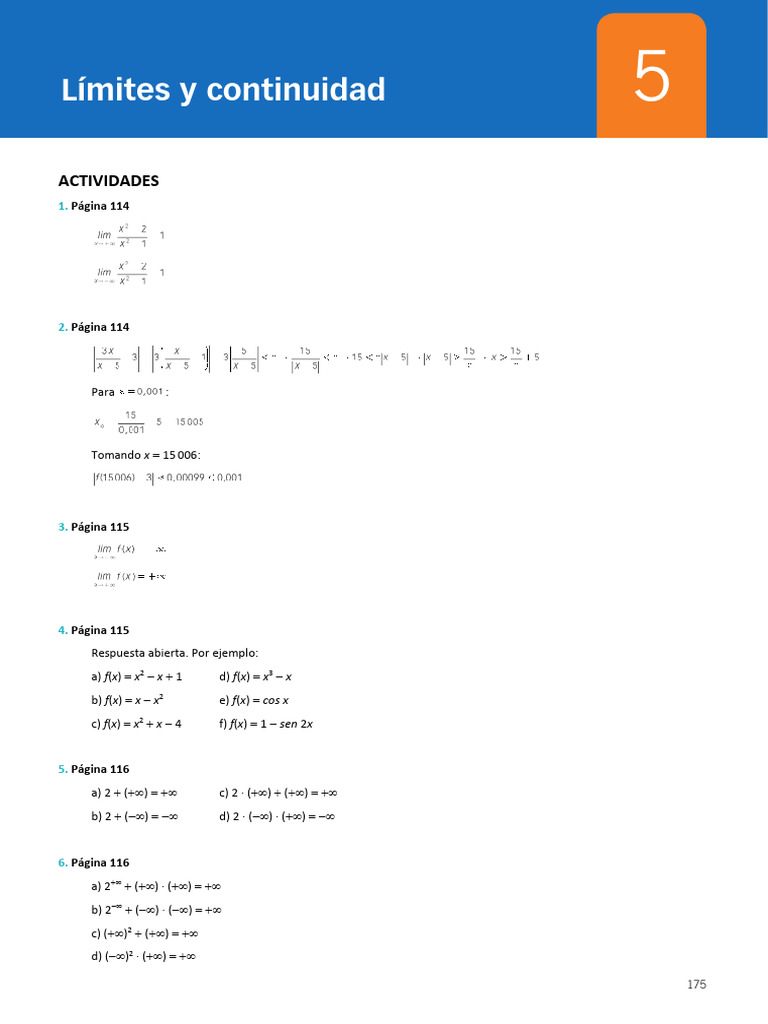 Solucionario Matematicas CCSS 2o BACH Santillana TEMA 5 Limites y ...