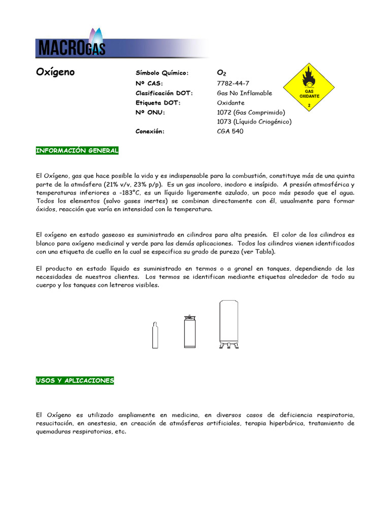 Ficha-Tecnica-O2 Macrogas | PDF | Oxígeno | Combustión